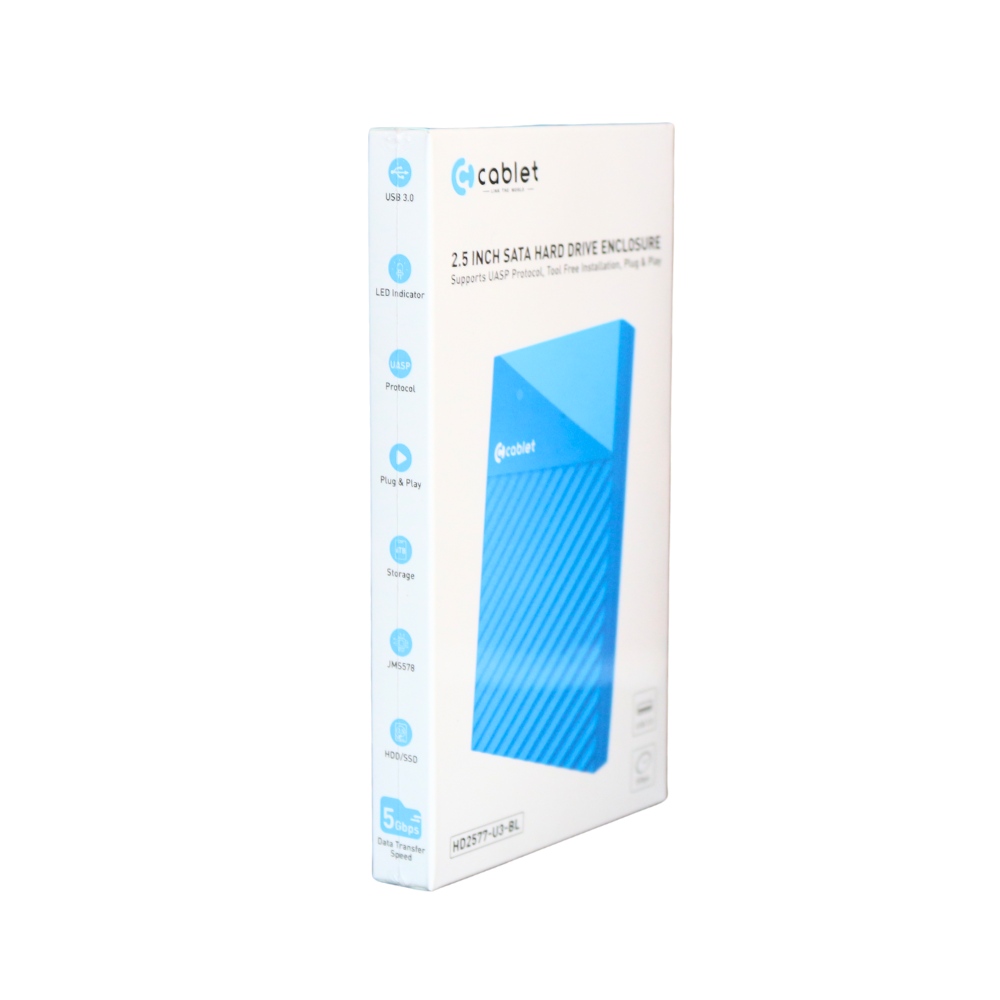 Cablet SSD Casing 2.5 Inch Sata Enclosure USB 3.0 Blue