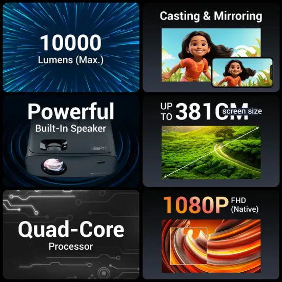 ZEBRONICS PROJECTOR 4K Support 10000 Lumens Quad Core Processor,