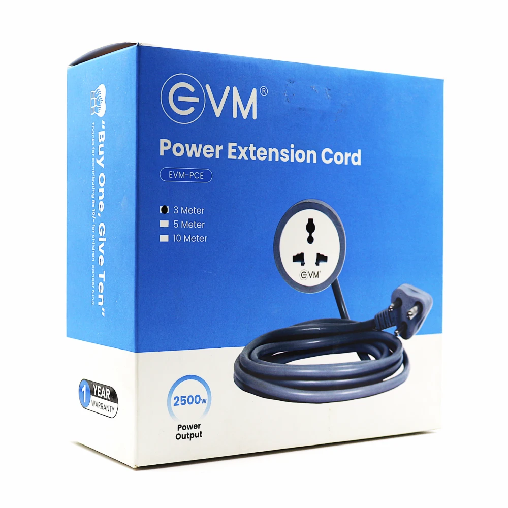 EVM Power Cable Extension Cord 3m Output 2500w | Mega Jaipur