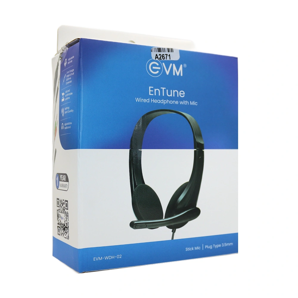 EVM Wired Headphone With Mic EnTune Black | Mega Jaipur